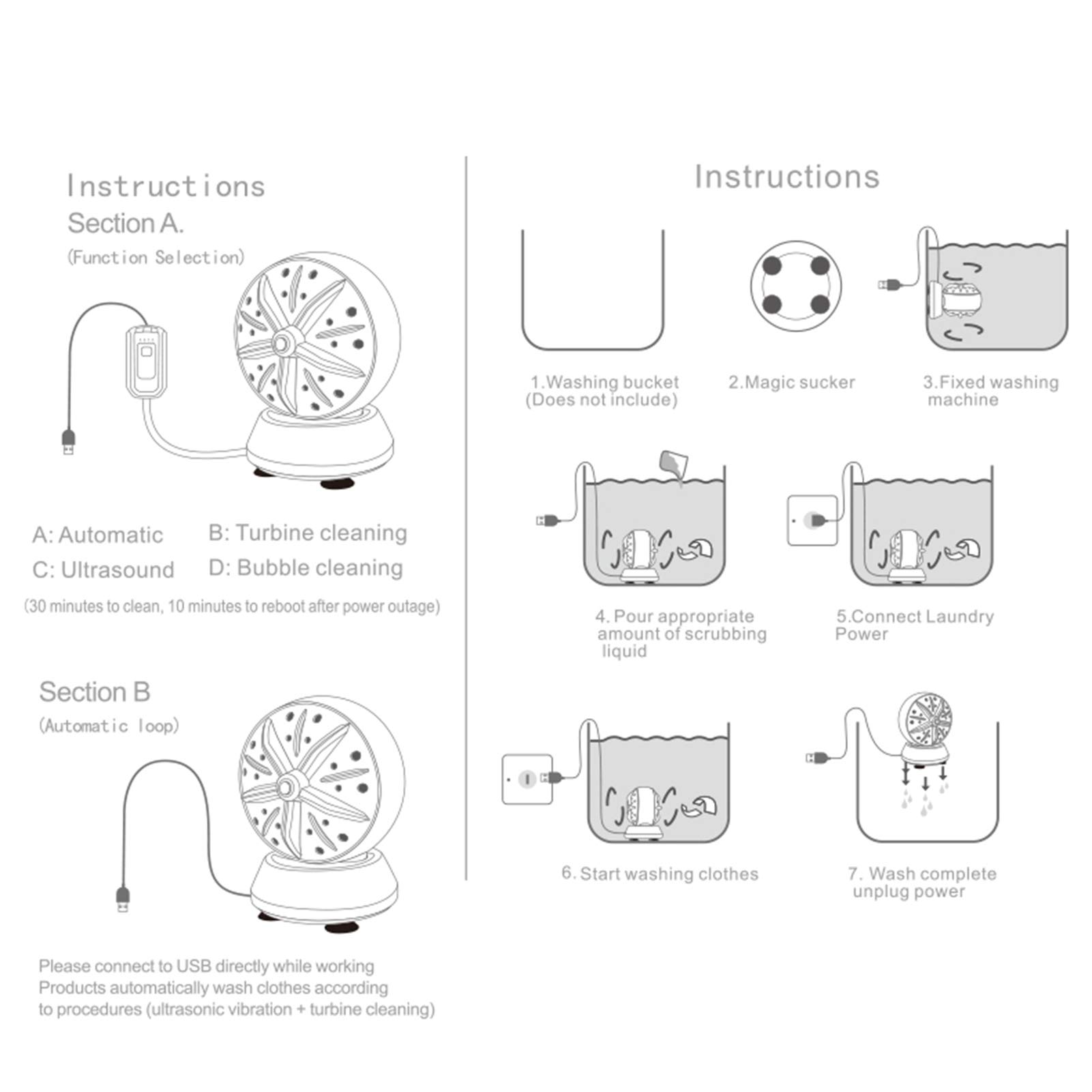 mewmewcat Portable Travel Washing Machine High-Power Mini Laundry Machine Double-Turbine Waving Washer 24W(Automatic Cycle Cleaning Version/ 4-Speed Adjustable Version)
