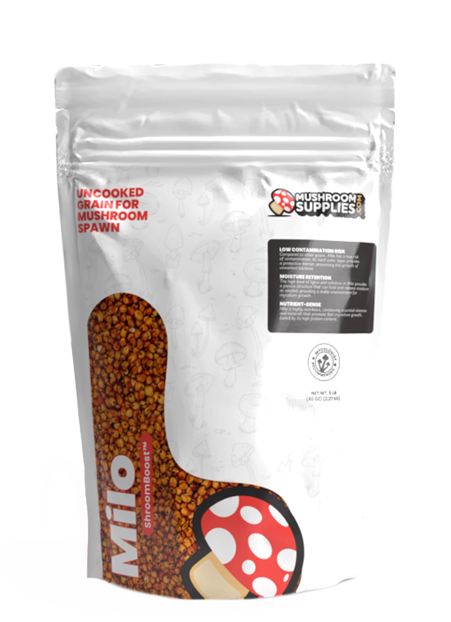 MushroomSupplies.com Non-Sterilized Milo for Mushroom Growing - ShroomBoost™ Uncooked Grain Spawn - Substrate & Monotub Solution - Perfect for DIY Mushroom Grow Kits & Spawn Bags - 5 LBS