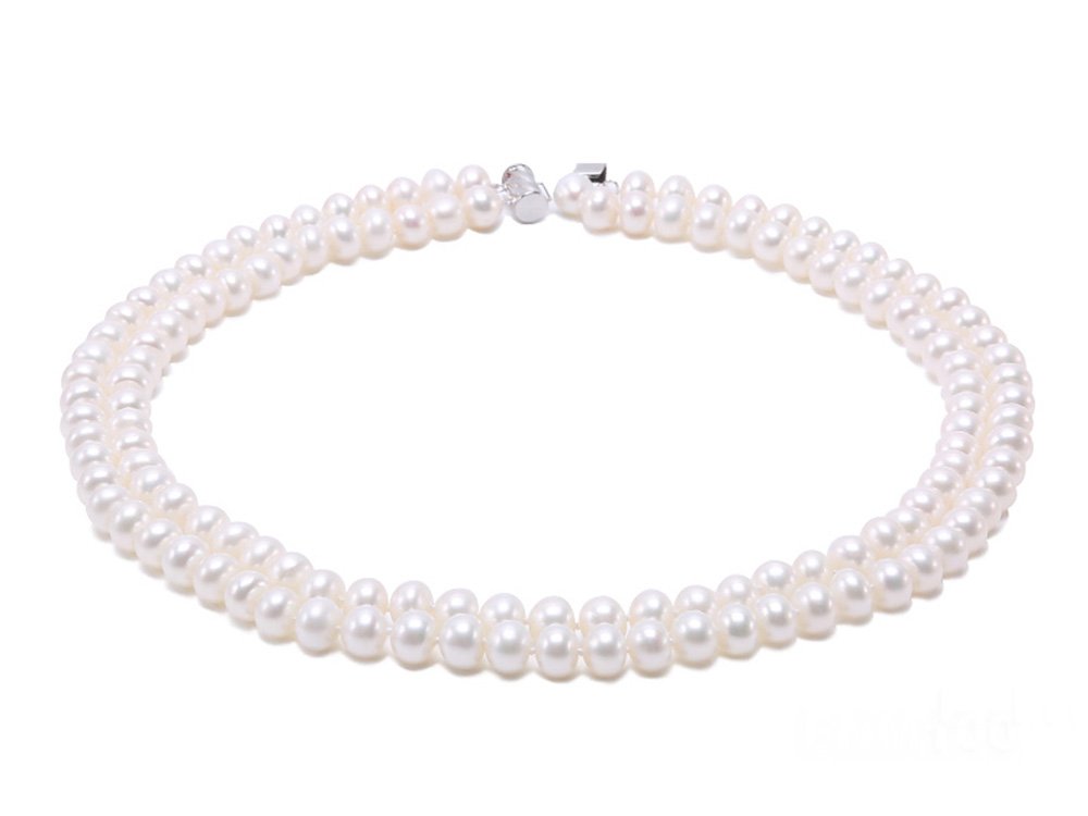 JYX Double-row 8mm Flatly-round Freshwater Cultured Pearl Necklace 22"