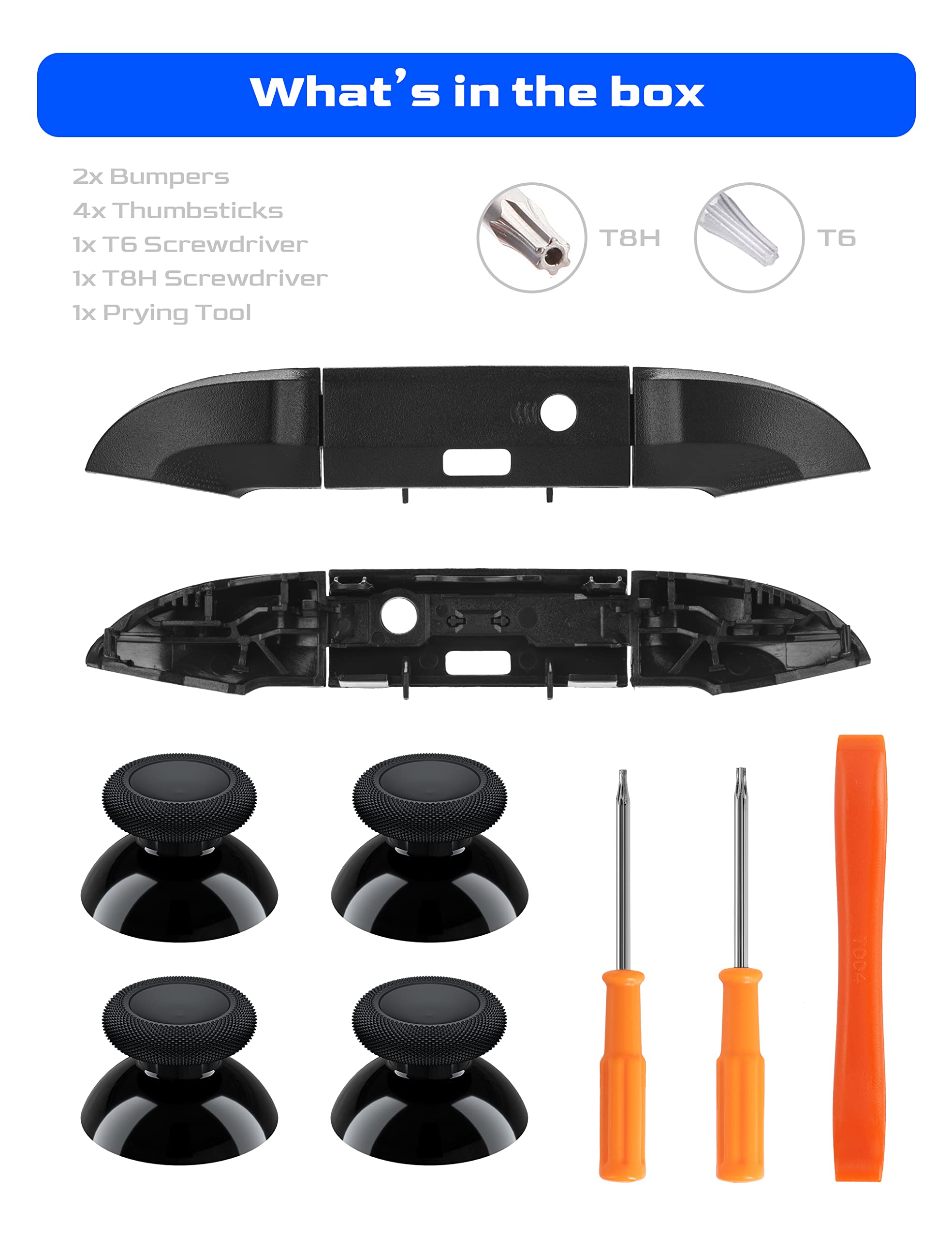 Replacement Bumper & Thumbsticks for Xbox Series X Controller, LB RB Buttons & Joysticks Replacement Parts for Xbox Series X Controller (Black)