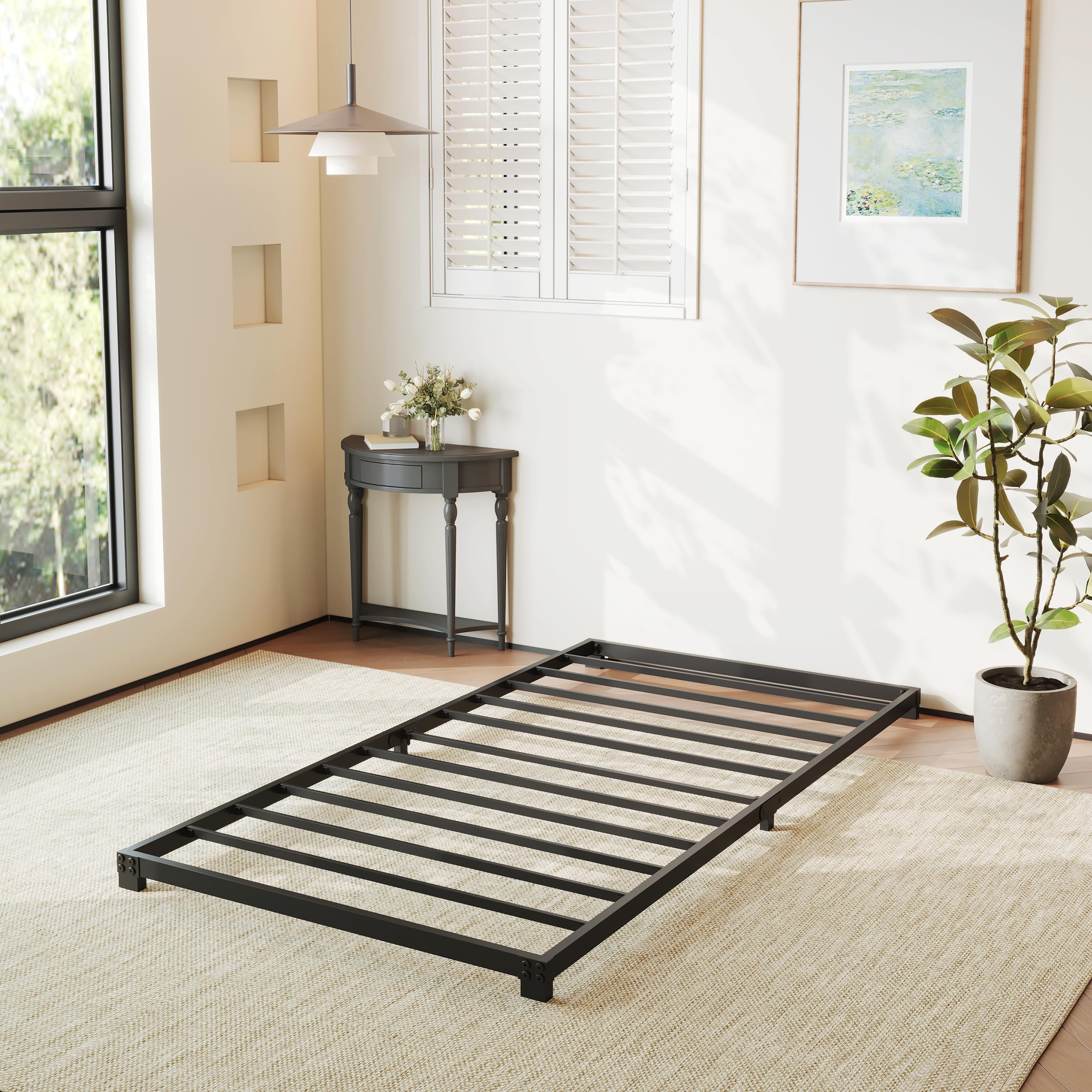 Vecilla 3 Inch Twin Bed Frame Heavy Duty Metal Platform Low Profile Bed Frame No Box Spring Needed, Steel Slat Support, Easy Assembly, Black