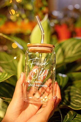 NewEleven Glass Cups With Bamboo Lids and Straws For Coffee, Boha Tea, Smoothie, Cocktail - Iced Coffee Cup, Smoothie Cup, Reusable Boba Cup - 16 Oz Coffee Glassā¦