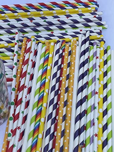 Recyclable paper straws, 100 Pcs, Birthday Parties, Art and craft projects, beautiful colors, durable, 6mm x 195 mm
