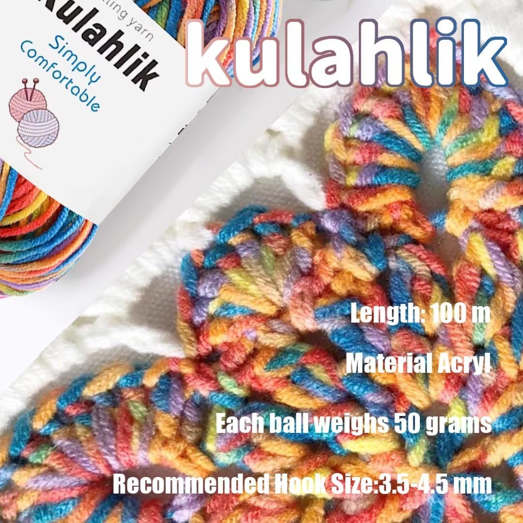 Kulahlik 250g(5x50g) Acrylic Yarn for Crochet/Knitting, Colorful Gradient Yarn Thread, 5 Rolls Skeins, Perfect for Any Knitting Crochet and Crafts Mini Project