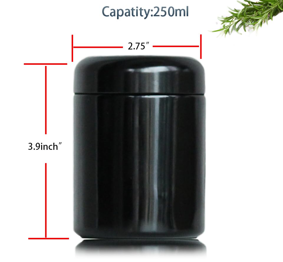 Matoolser Black Glass Airtight Storage Container Jar 250ml Half Oz with UV Protection for Spice Coffee