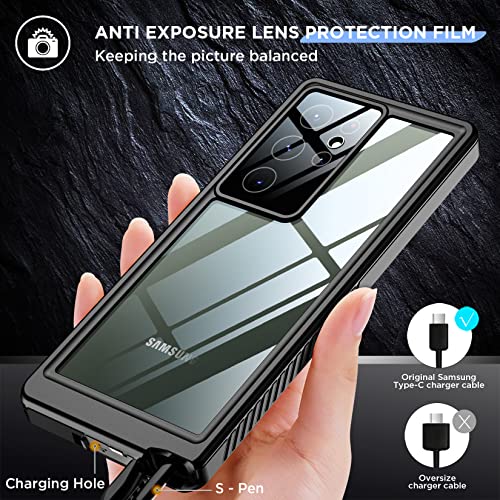 Temdan for Samsung Galaxy S23 Ultra Case,Waterproof Built-in Lens & Screen Protector[Full Body Shockproof][12 FT Military Drop Proof][Dustproof][IP68 Underwater] Case for Galaxy S23 Ultra 6.8’’-Black