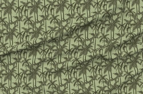 Spoonflower Fabric - Boho Tropical Resort Chic Palm Tree Monochrome Beach Green Modern Printed on Performance Linen Fabric by The Yard - High-end Upholstery Linen Fabric Look