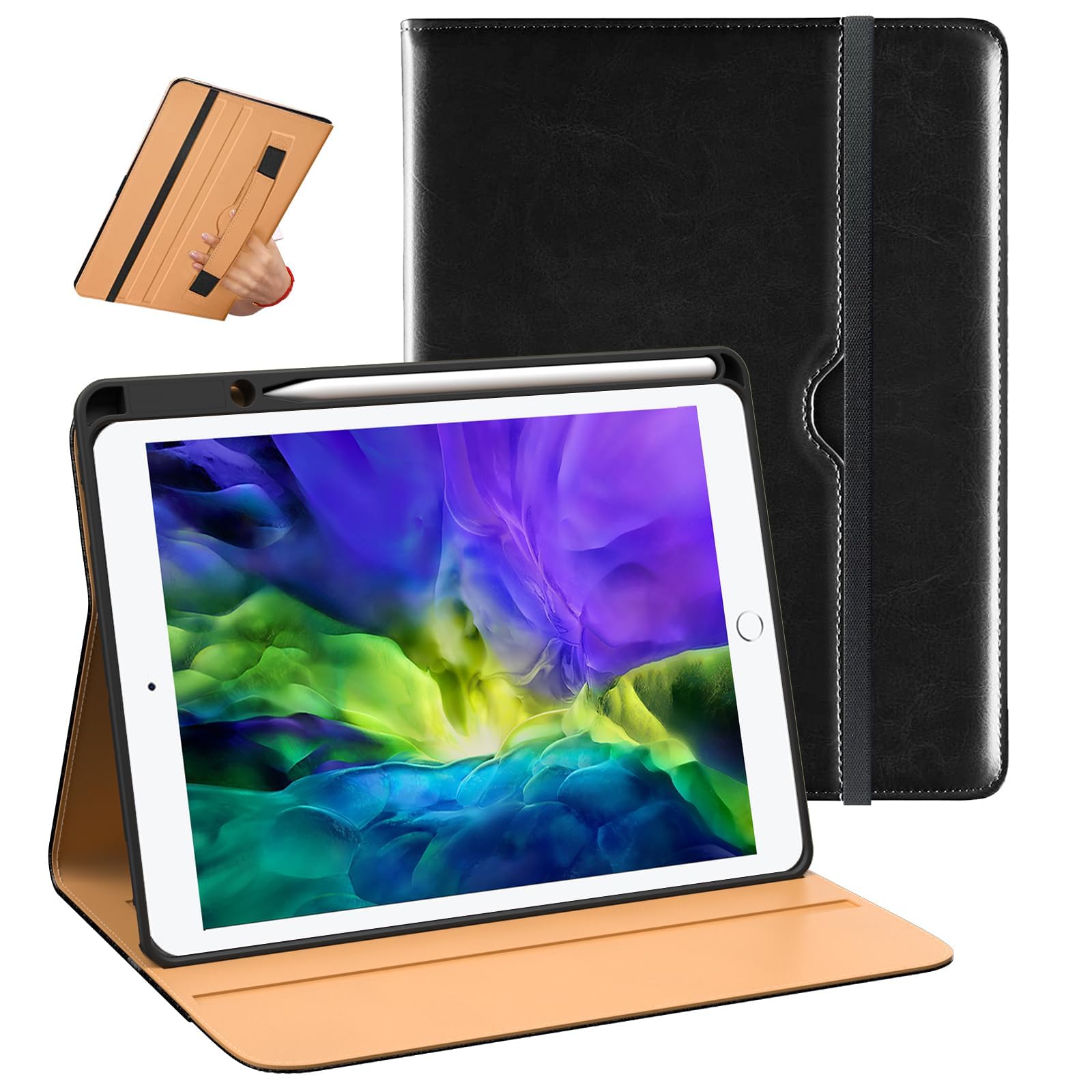OYEEICE Hybrid Case for iPad Pro 12.9 inch 6th / 5th / 4th / 3rd Generation(2022/2021/2020/2018), Magnetic Detachable Rotatable Cover with PU Leather, Anti-Fingerprint, Support Pencil 2, Black