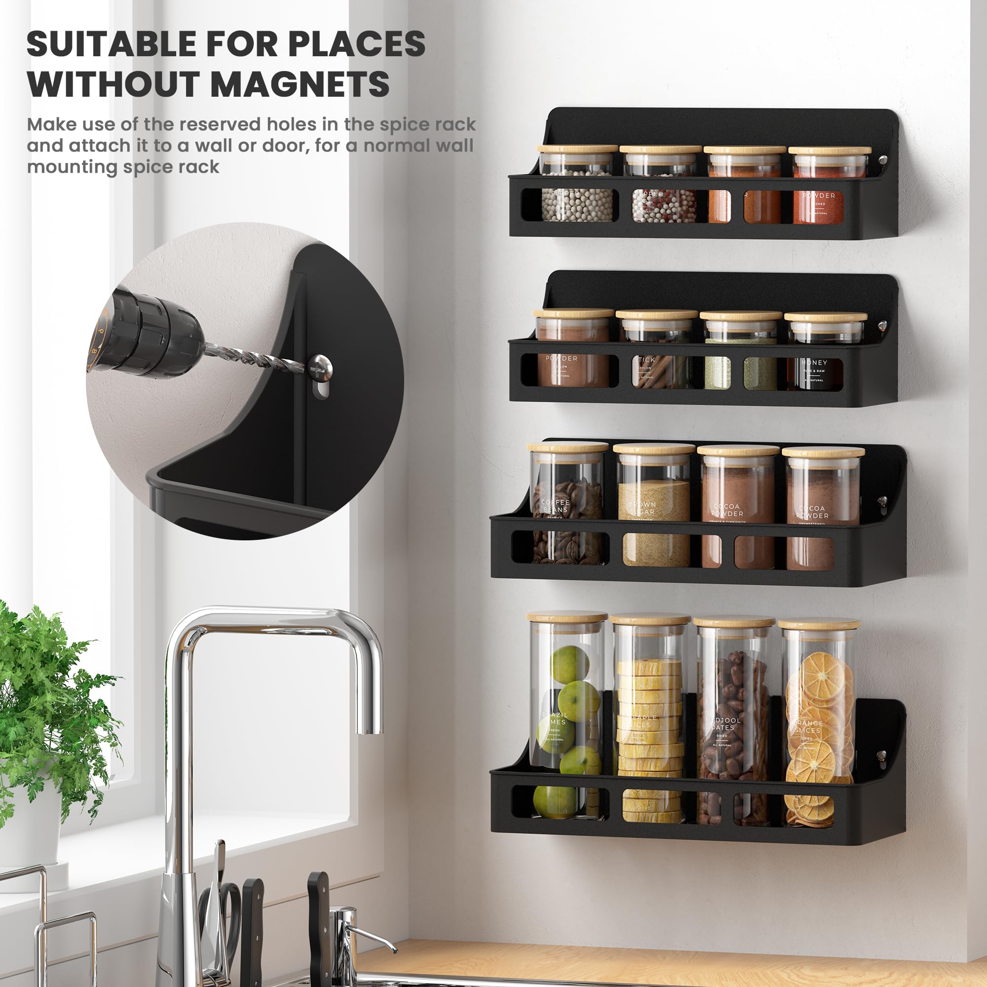Spice Rack Magnetic Spice Rack for Refrigerator, 2 Pack Magnetic Shelf for Spice Jars, Strong Magnetic Fridge Organizer, Spice Rack Organizer, Heavy Duty Seasoning Rack For Kitchen Organization