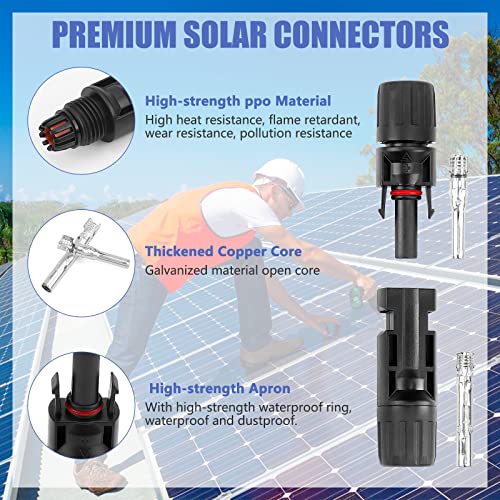 PRECIHW 12 Pairs Solar Panel Cable Connectors, Multi-Contact 4 Solar Connectors, IP67 1000V 30A Waterproof Male/Female Solar Panel Cable Connectors for 2.5/4/6mm² with 2 Pack Wrenches