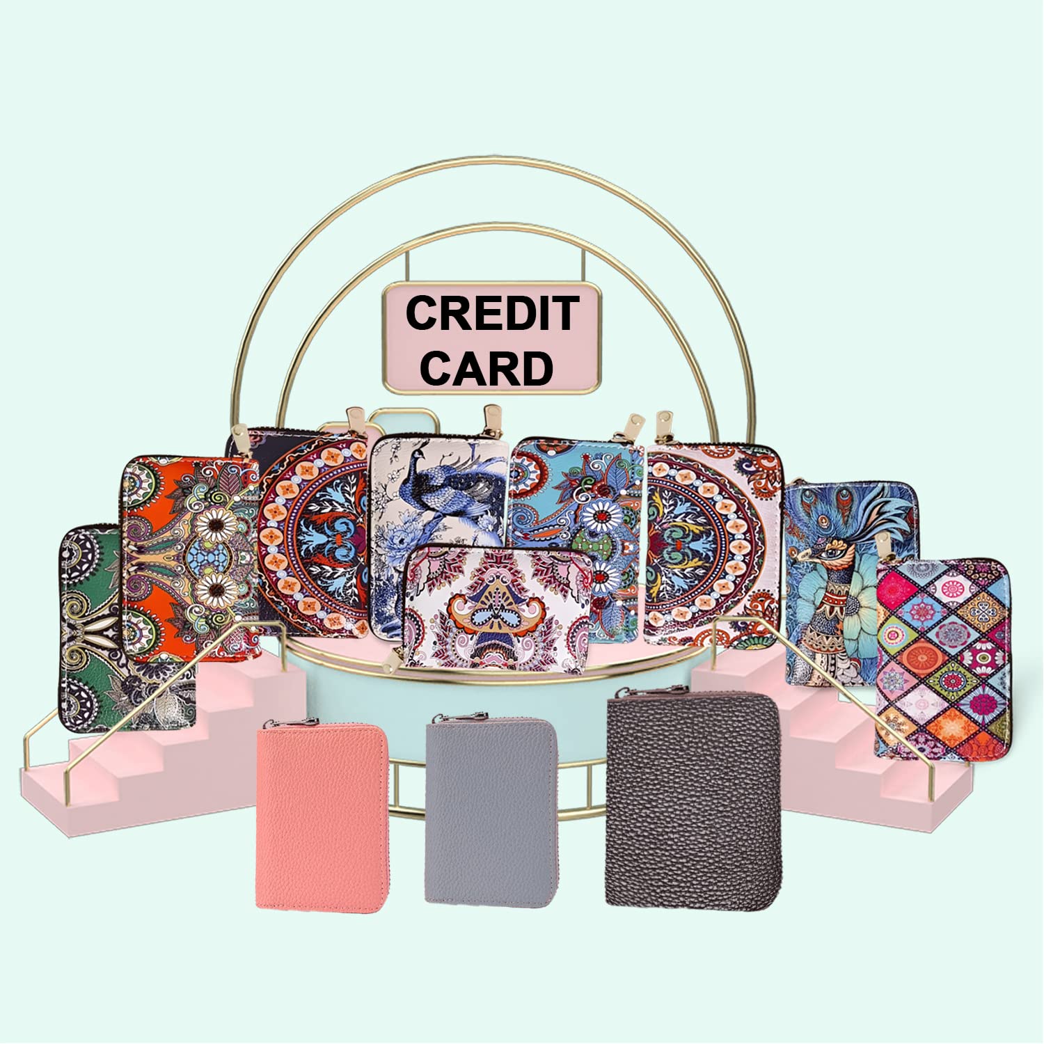 Oirtmiu RFID Blocking Credit Card Holder: Genuine Leather Zipper Card Case for Women Accordion Card Holder Wallet - RFID Blocking