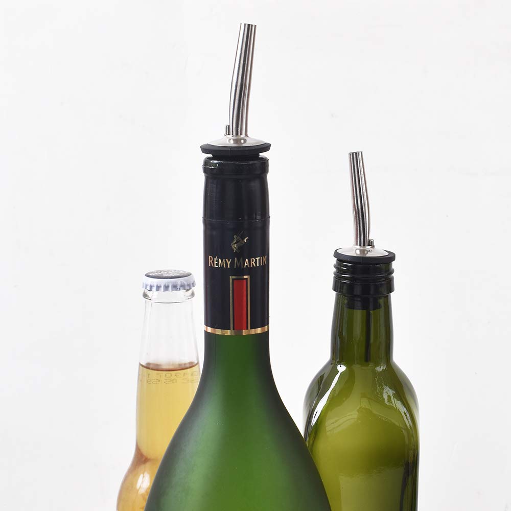 Newk Stainless Steel Pourers, 12 Pack Classic Bottle Pourers Tapered Spout with Rubber Caps, Suitable for Pours Liquor, Vinegar, Syrup or Olive Oils(12 Bottle Pourers+12 Dust Covers)