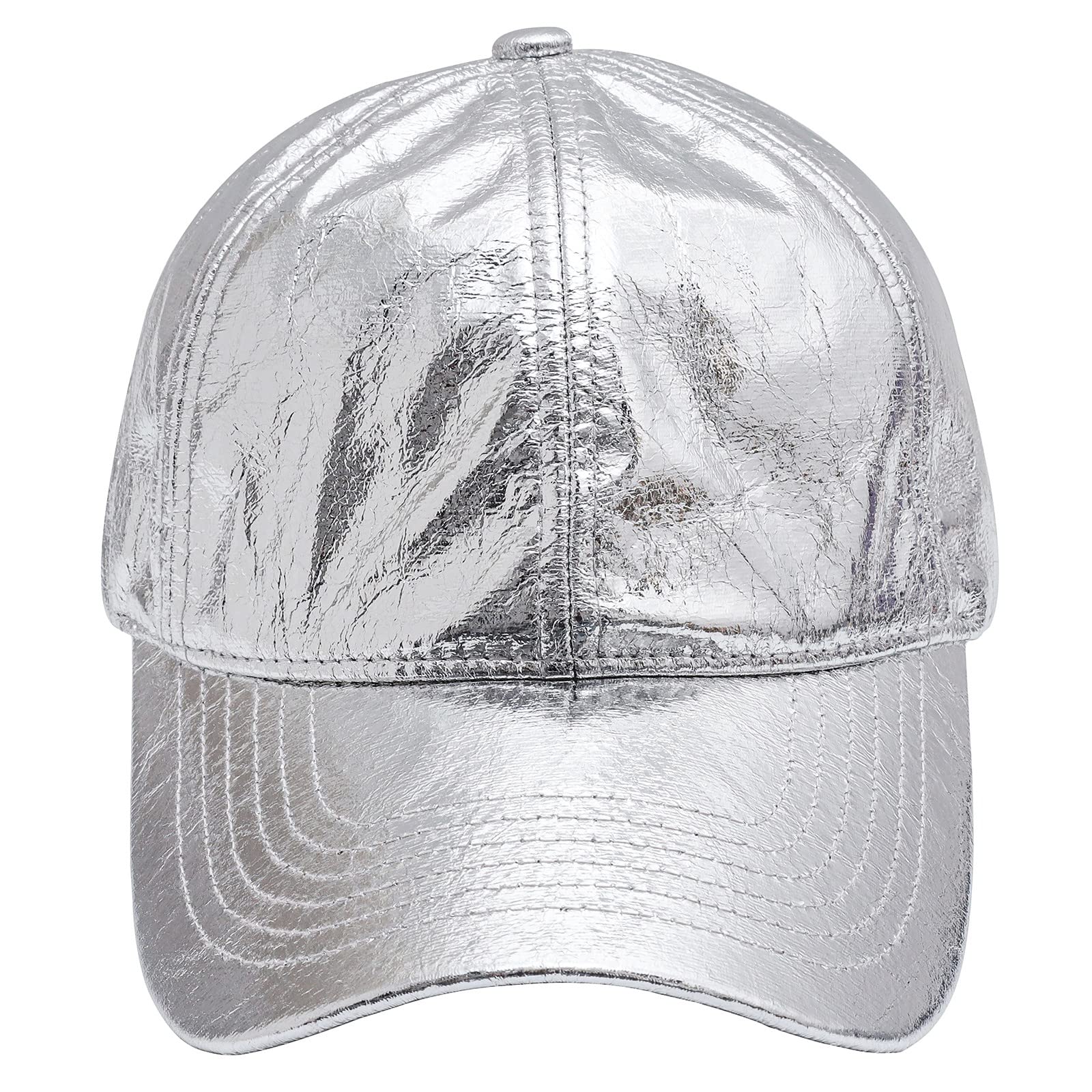 Sportmusies Classic Adjustable Baseball Cap, Crinkled Shiny Baseball Caps, Men Women Sport Visitor Hat, Sun Protection Hats, Silver