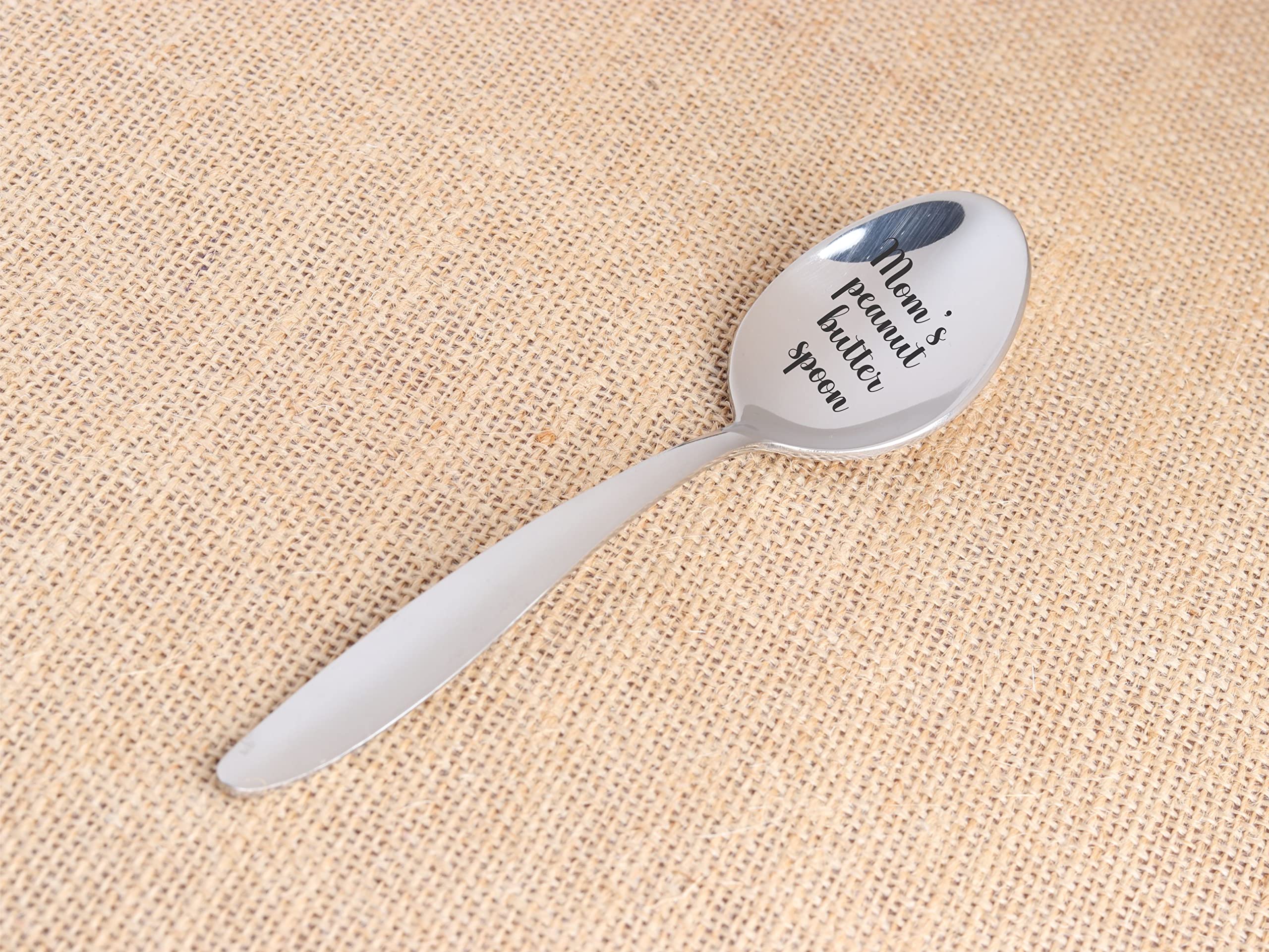 Moms Peanut Butter Spoon | Engraved Spoon Gift | Gift For Peanut Butter Loving Mom | Birthday Anniversary Christmas Gift | Christmas Stocking Stuffer | Engraved 7 Inches Stainless Steel Spoon