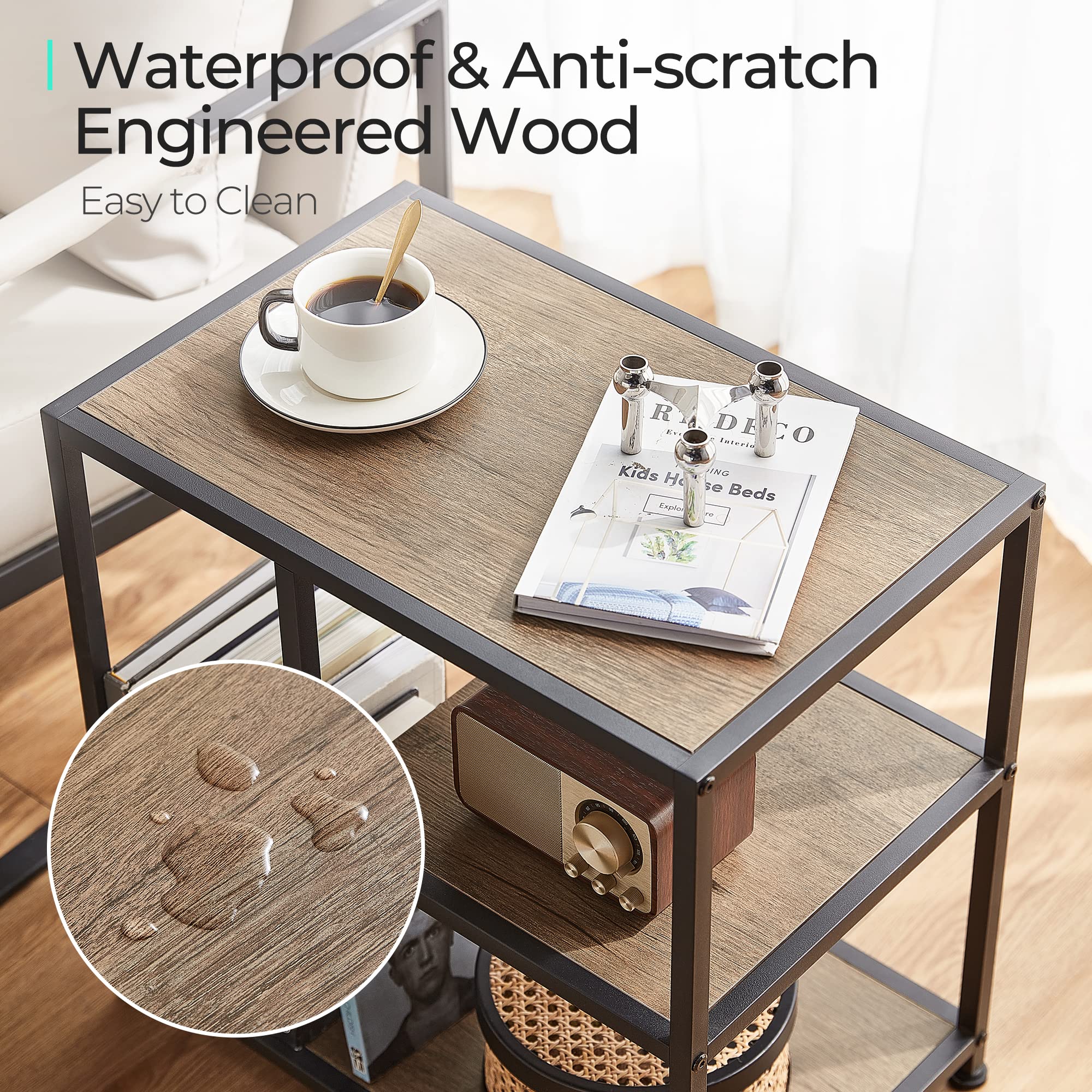 LINSY HOME End Table, 3-Tier Narrow Side Table with Storage Shelves, Industrial Beside Sofa Table, Solid Nightstand for Living Room, Bedroom, Balcony, and Office, Easy to Assembly, 20.4 in x 15.7 in