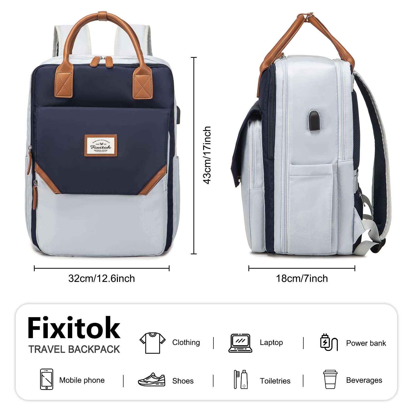 Large Travel Laptop Backpack for Women, 40L Carry On Backpack Flight Approved, Backpack with Laptop Compartment, USB Charging Port, Shoes Compartment, Luggage Backpack for Weekend Traveler Women Man