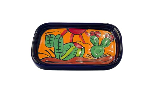 MEXTEQUIL - Authentic Mexican Talavera Tequila Shot Glasse with Tray and Salt Shaker - 2 Shots, 4pieces - Giffable - Artisanal colorful hand-painted (Cactus)