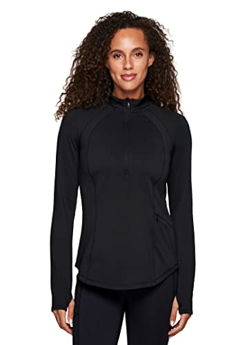 RBX Women's Lightweight Fleece Lined 1/4 Zip Pullover Running Shirt Pocket Black L