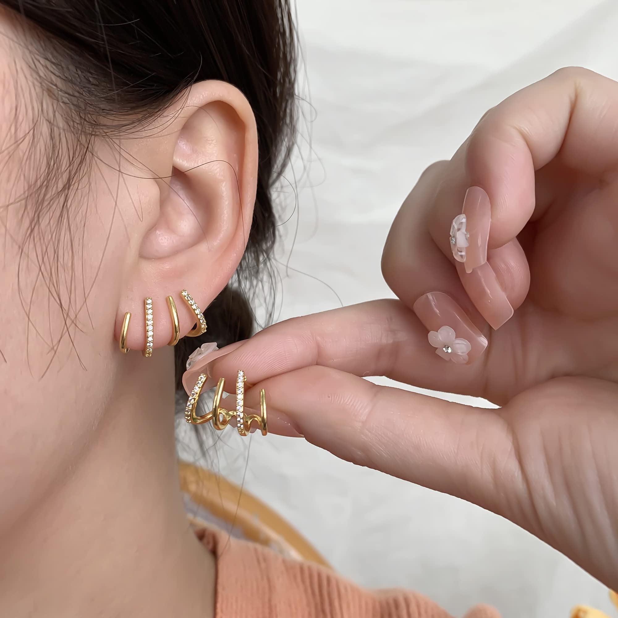 Needle Claw Earrings Cuff for Women Zircon Stud Ear Cuffs Hoop Earrings for Women Multi HoopTrendy Dainty Tiny Ear Wrap Cuff Piercing Studs Earrings for Women