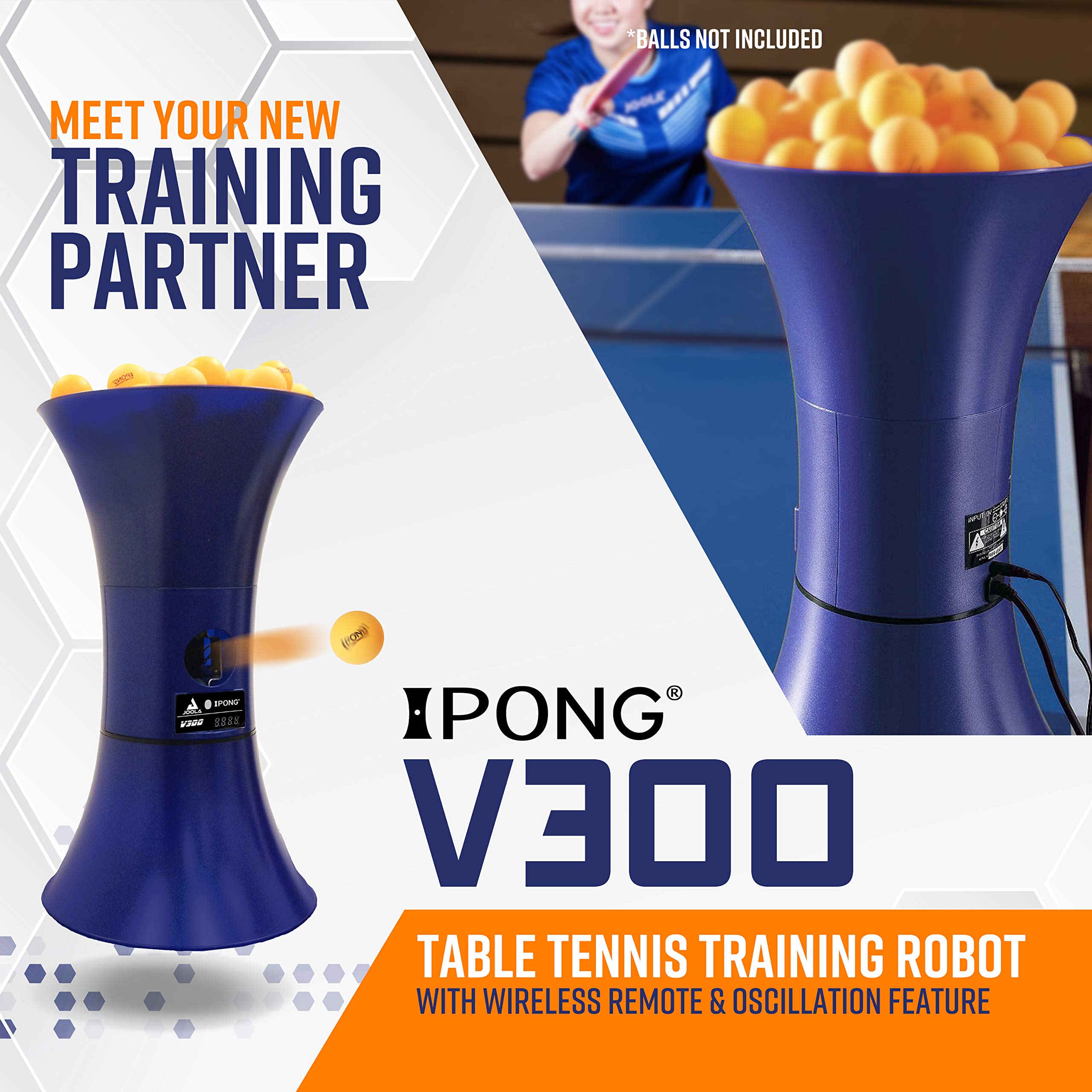 iPong V300 Table Tennis Training Robot - Serves 40mm Regulation Ping Pong Balls Automatically - Play Solo w/o Playback Mode on your Ping Pong Table - Various Models Available, Size 19 , Blue