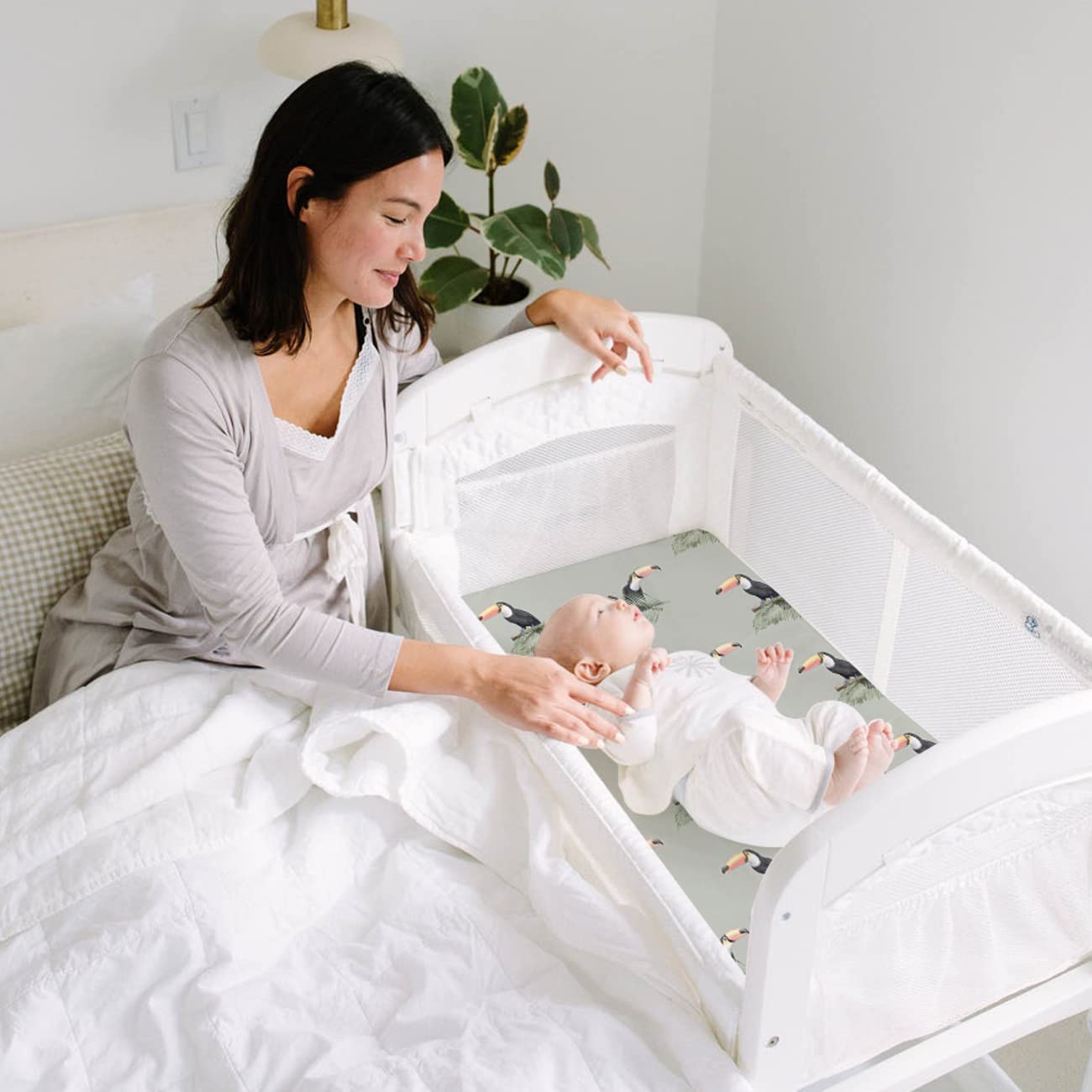 Pack n Play Sheets, BROLEX 2 Pack Mini Crib Sheets,Stretchy Portable Fitted Playard Sheet Set, Convertible Playard Mattress Cover,Ultra Soft Breathable Material,Elephant Toucan