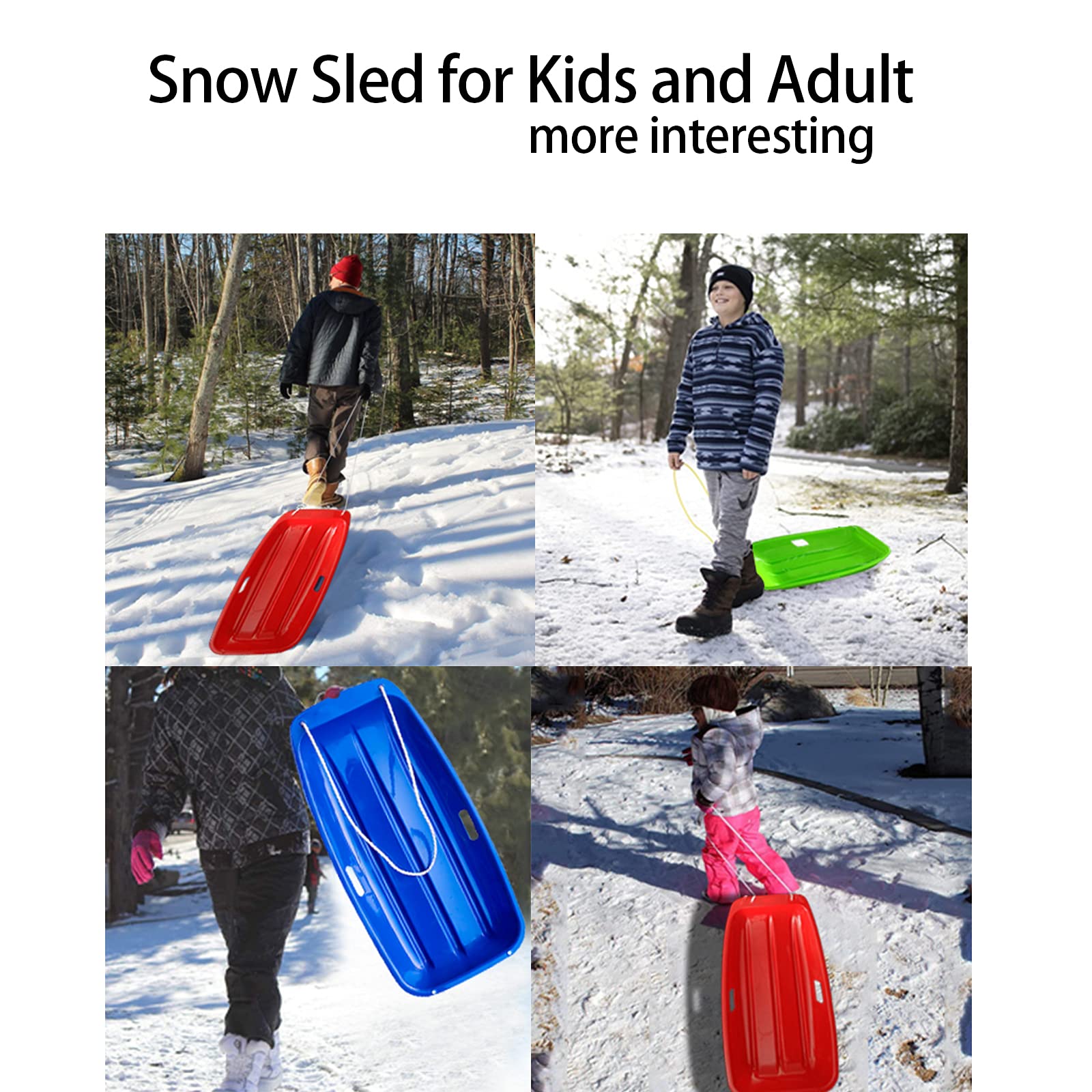 noproto Snow Sled, Plastic Flexible Flyer Snow Sled for Kids and Adults (red-Blue)