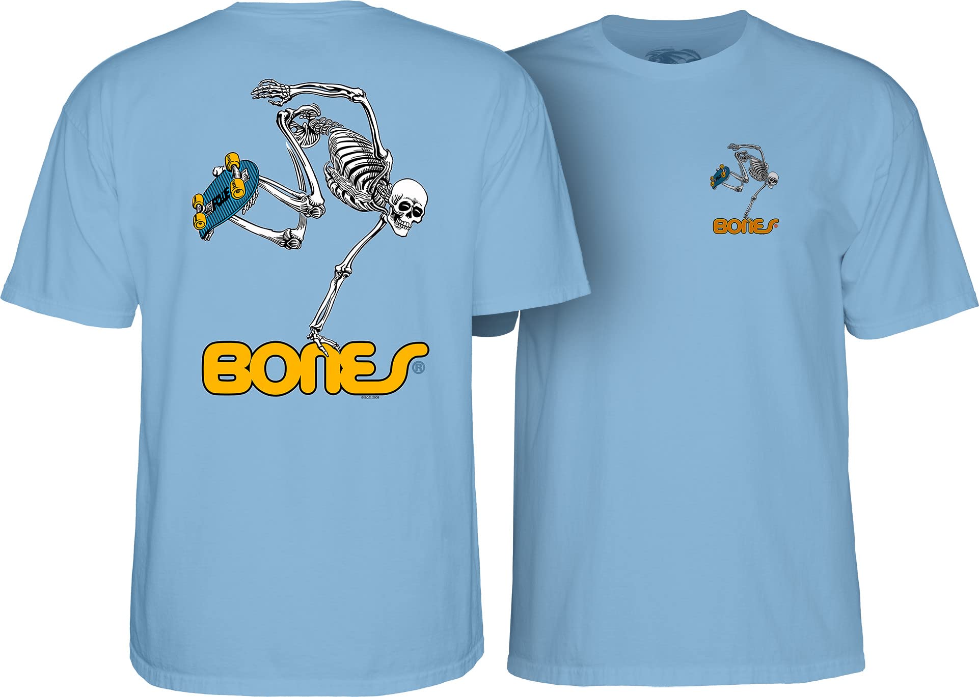 Powell Peralta Skateboard Skeleton T-Shirt, Teal Ice, Small