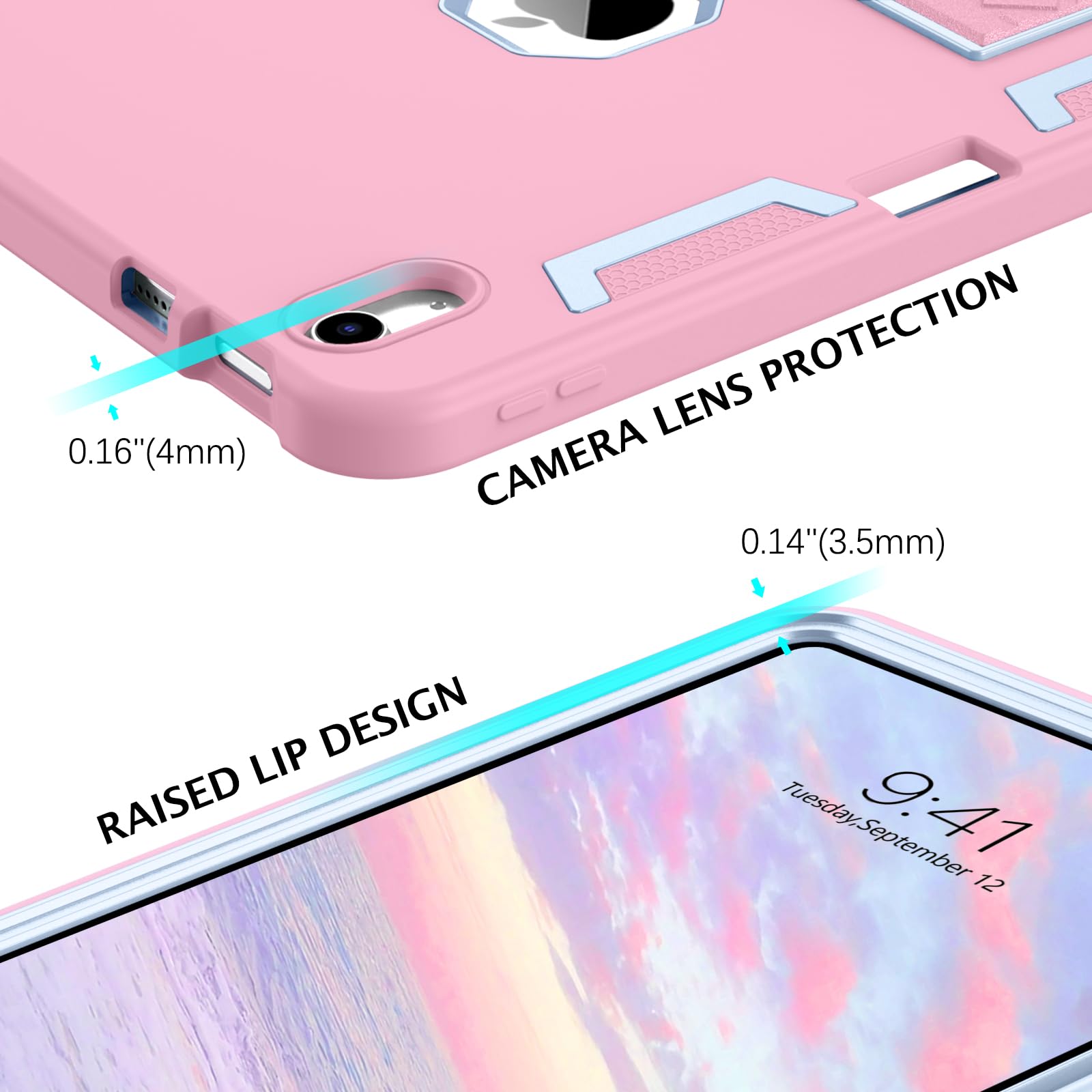Telaso iPad 10th Generation Case 10.9 inch 2022, iPad 10 Case with Kickstand 3 Layers Heavy Duty Hybrid Soft Silicone Shockproof Protective Case with Pencil Holder for iPad 10th Gen, Pink/Purple