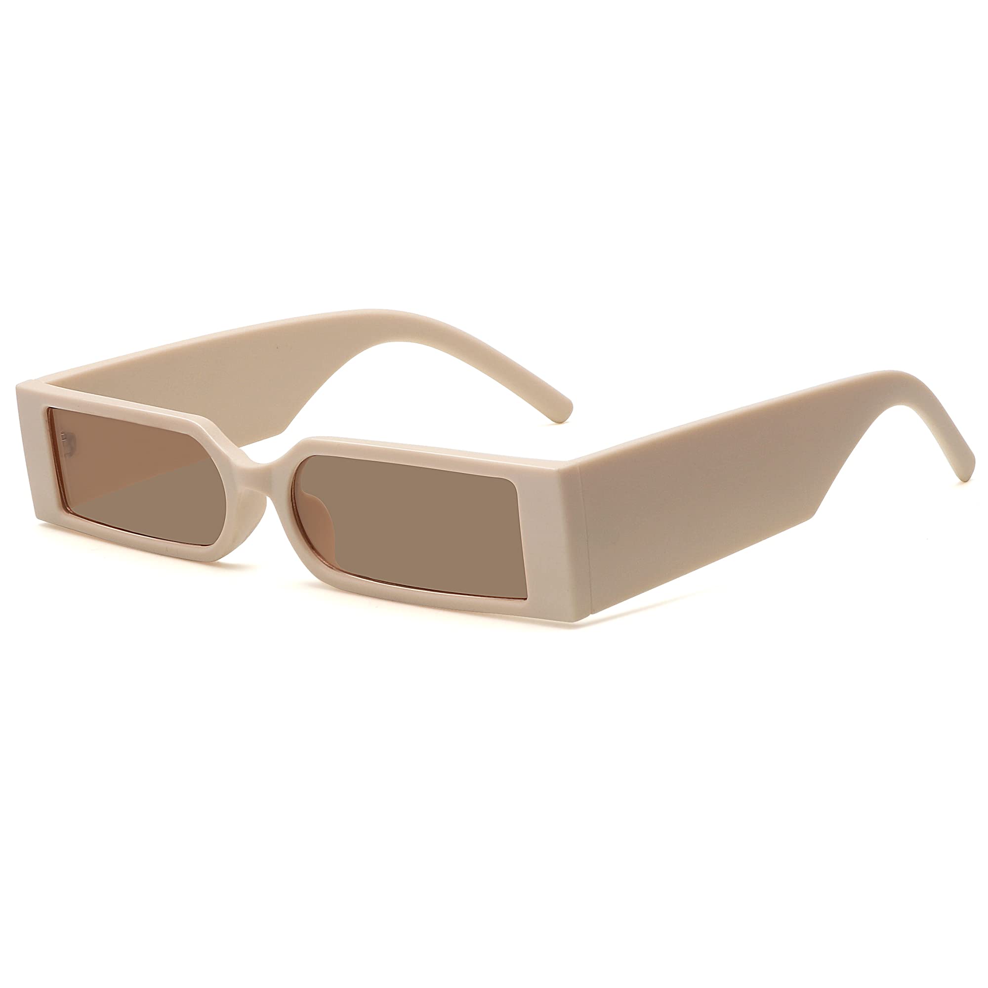 Retro 90s Rectangle Sunglasses for Women Men Trendy Small Nude Inspired Narrow Tiny Thin Skinny Slender Sun Glasses (Black Frame Grey Lens)