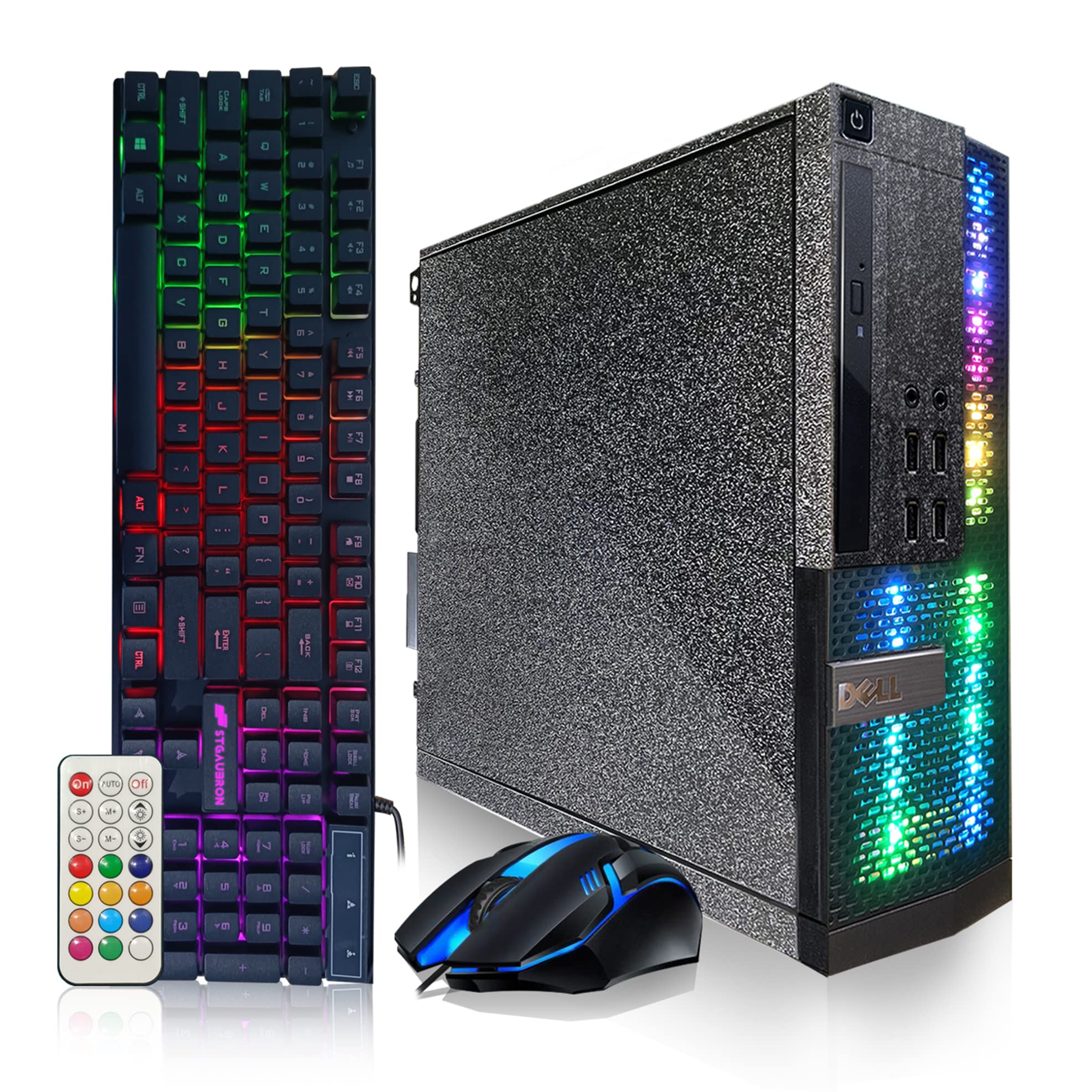 Treasure Box Black RGB SFF Desktop with Quad Core I7 Upto 3.9G, HD Graphics 4600 4K Support, 32G, 1T SSD, DP, VGA, RGB Keyboard Mouse, DVD, WiFi, BT 5.0, Win 10 Pro (Renewed)