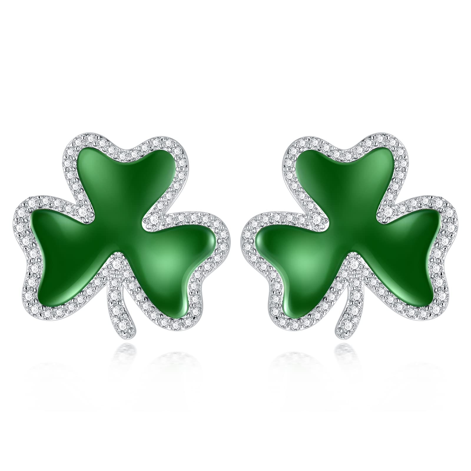 Pytali Sterling Silver Green Shamrock Earrings for Women Clover Earrings St.Patrick's Day Gift for Girlfriend Wife Good Luck Earrings Irish Earrings
