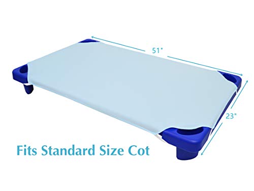 Sprogs Deluxe Heavy-Duty Childrens Standard 52" L Stackable Daycare Cot with Easy Lift Corners Cots & American Baby Company 100% Natural Cotton Percale Standard Daycare/Pre-School Cot Sheet, Blue