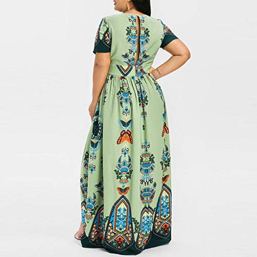 Pinkpaopao Women's Boho Butterfly Printed Long Dress Loose Plus Size Wrap V-Neck Dress Short Sleeve Split Beach Dress