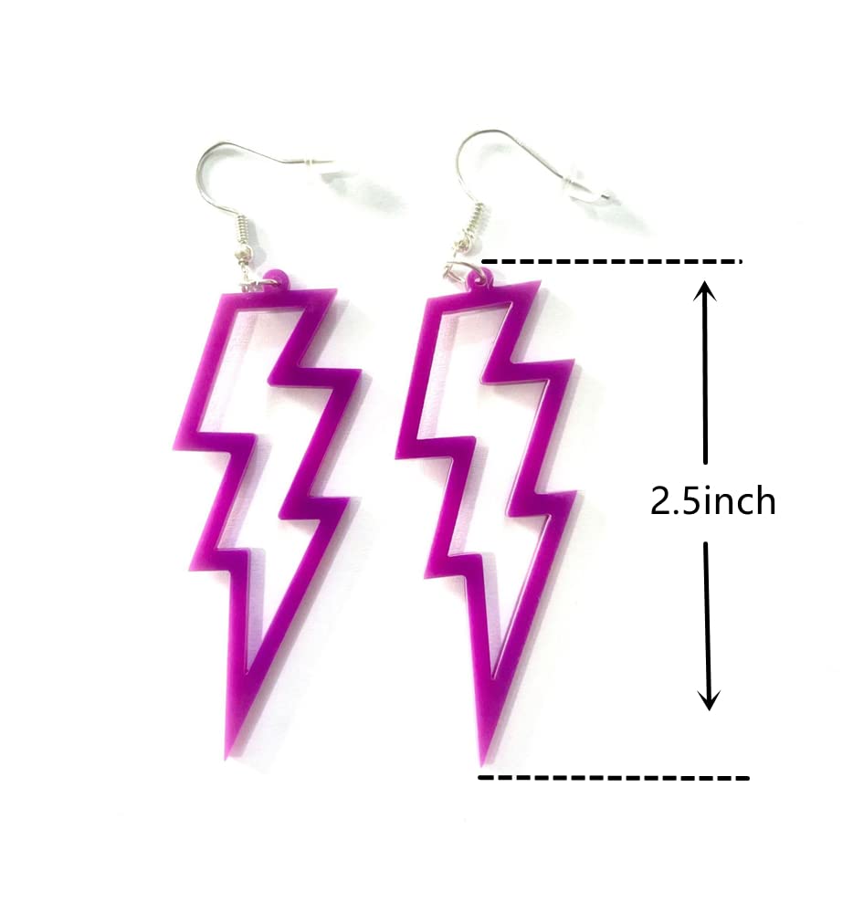 Retro Halloween Lightning Bolt Earrings 80s Neon Earrings Accessories for Women Acrylic Funky Earrings for 80's Party Favor