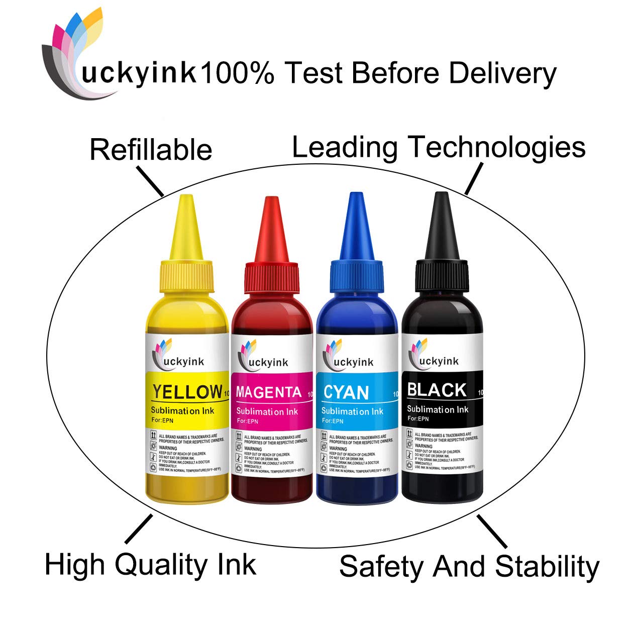 Luckyink Sublimation Ink Refill for Ecotank ET2720 ET2760 ET4700 WF7710 WF7720 WF7210 WF3640 WF3620 WF7110 C88 C88+ Printer Heat Press Transfer on Cloth, Pillow Case, Cap, Bag with sublimation printer