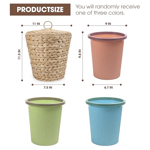 TREVIETDECOR Wicker Trash Can with Lid in Bedroom, Bathroom | Trash Can in Office | Boho Woven Wicker Waste Basket