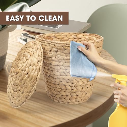 TREVIETDECOR Wicker Trash Can with Lid | Wicker Trash Basket | Wicker Waste Basket for Bathroom, Bedroom, Kitchen, Living Room
