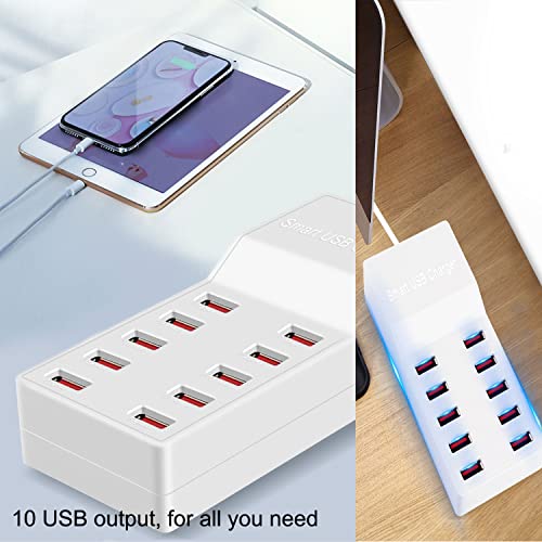 MaxLax USB Charger Station,10-Port 50W/10A Multiple USB Charging Station,Multi Ports USB Charger Charging for Smartphones,Tablets,and Other USB Devices.