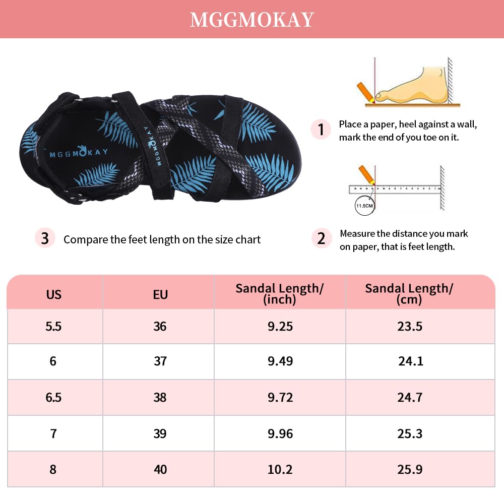 MGGMOKAY Womens Hiking Sandal Outdoor Sport Sandal with Arch Support for Beach Vacation Casual Camping,Black,8