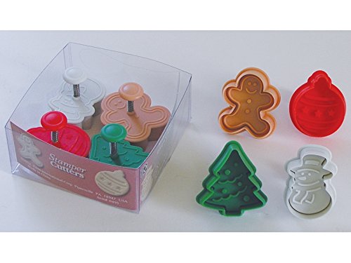 R&M International 0 Christmas 2" Pastry/Cookie/Fondant Stampers, Tree, Snowman, Gingerbread Boy, Ornament, 4-Piece Set