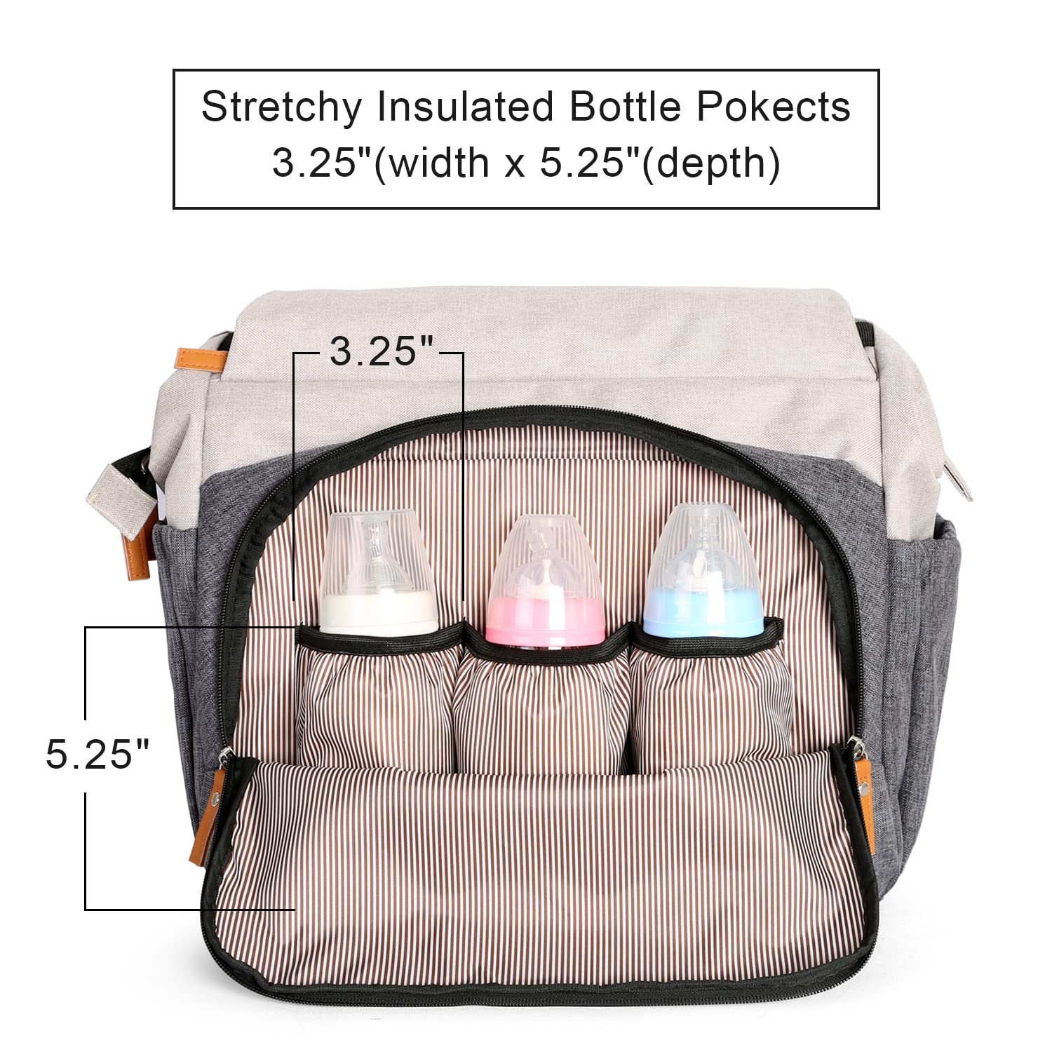 Large Diaper Bag w/Changing Pad, Messenger & Backpack Diaper Bag, Laptop Convertible Wide Open Mommy Bag, Waterproof w/Stroller Belts (Beige/Grey)