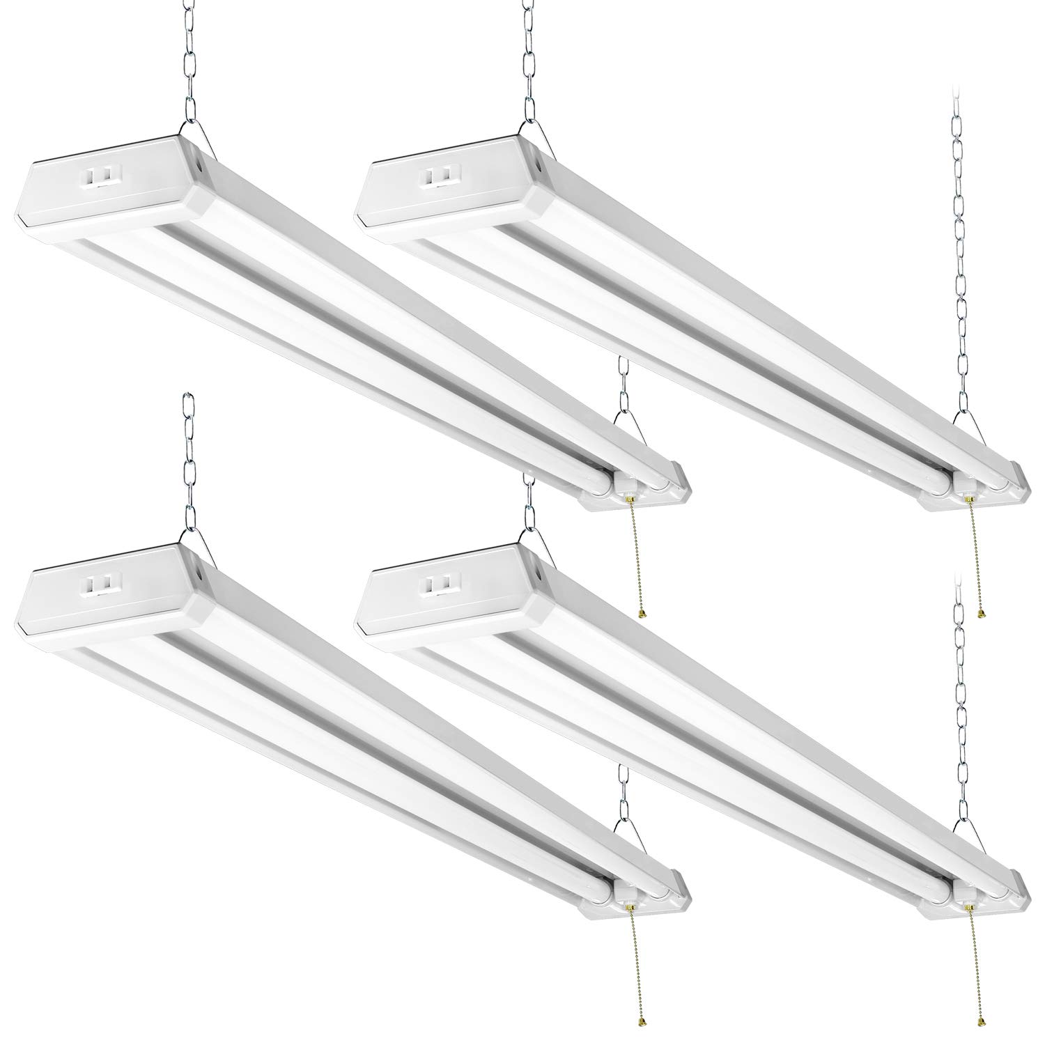 MaxLite 4FT Utility LED Shop Light Linkable, 4300 Lumens, Daylight 5000K, Pull Chain (On/Off), 42W Garage Light, Integrated LED Lights, Plug in Cord, Suspension or Surface Mount (4 Pack)