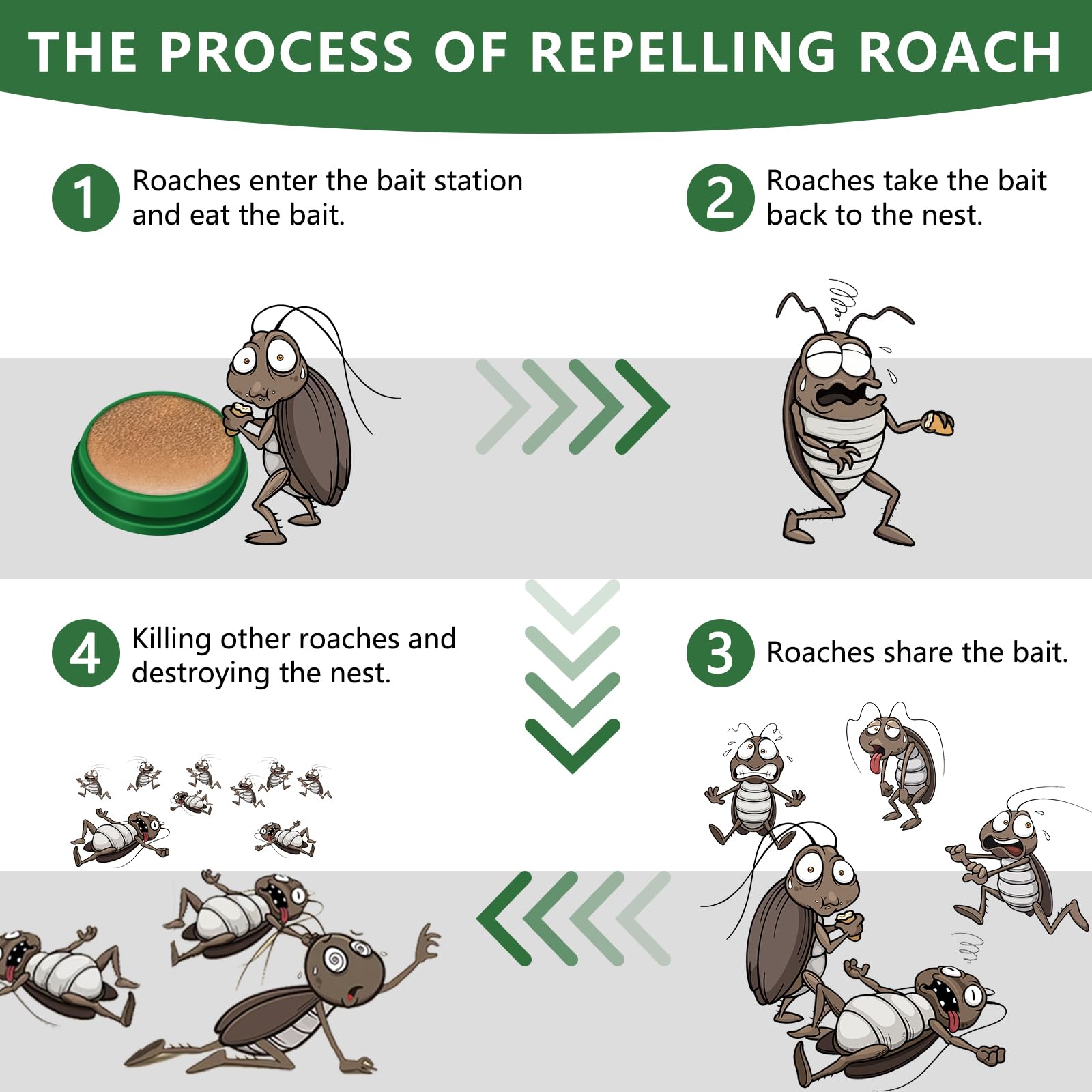 PZQZMAR Roach Killer Indoor Infestation, Roach Bait Station for Small & Large Roaches, Roach Repellent Indoor/Outdoor, Cockroach Killing Traps, Strongly and Effectively Roach Control -12P