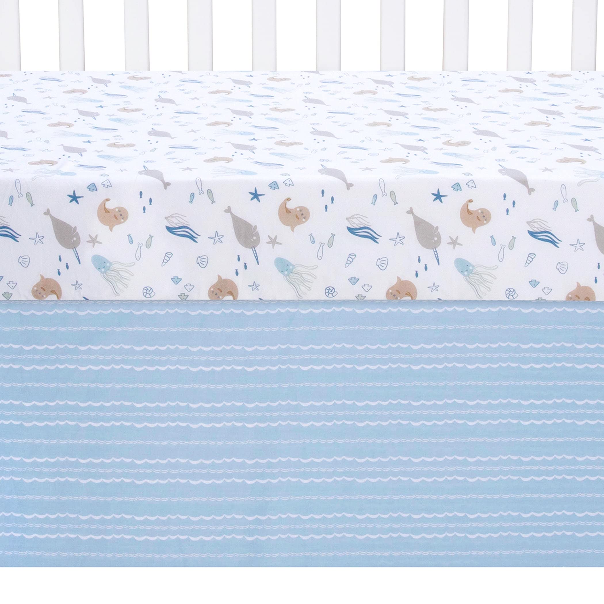 Trend Lab Sea Babies 3 Piece Crib Bedding Set, Includes Nursery Quilt, Fitted Crib Sheet and Crib Skirt