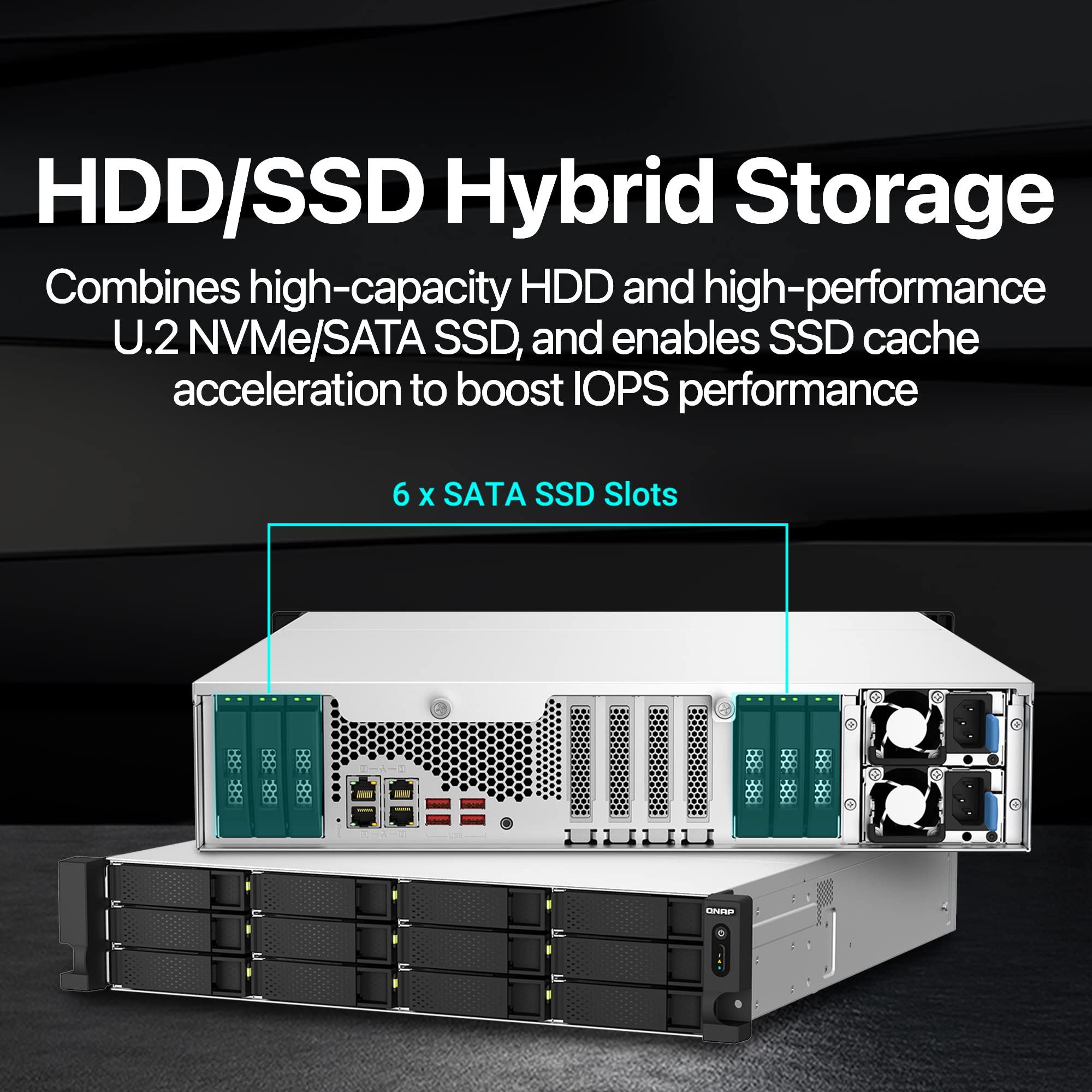 QNAP TS-h1887XU-RP-E2334-16G-US 18 Bay 2U Rackmount Hybrid NAS with Intel® Xeon® Processor, Dual 10GbE, ZFS Storage for Virtualization and Data-Intensive Enterprise Applications