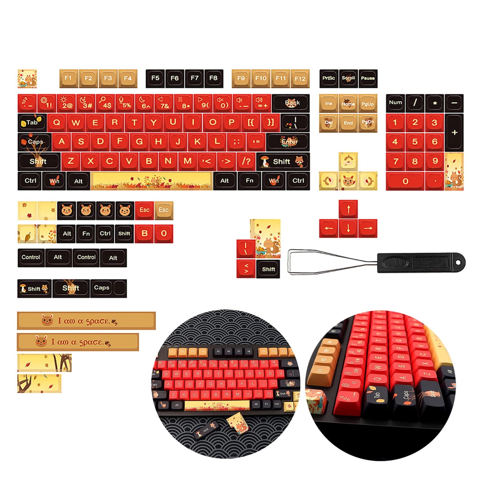 Squirrel Diary XDA Keycap 139 Keys Keycap Five-Sides Thermal for Mechanical 7U 6.25U Space XDA Profile Keycaps Cartoon Animal Theme 139-key Keycap Set for Gaming Keyboards