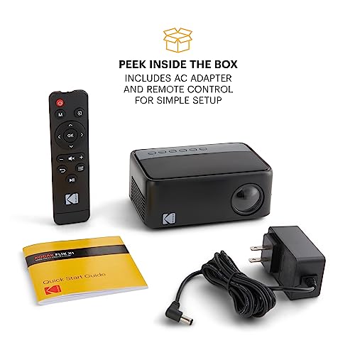 KODAK FLIK X1 Mini Pico Projector | Portable Compact 100β Projector with Remote Control & 2W Speakers Plays Movies, TV Shows & Games | Compatible with HDMI, USB, AV, Smartphone, Firestick Black
