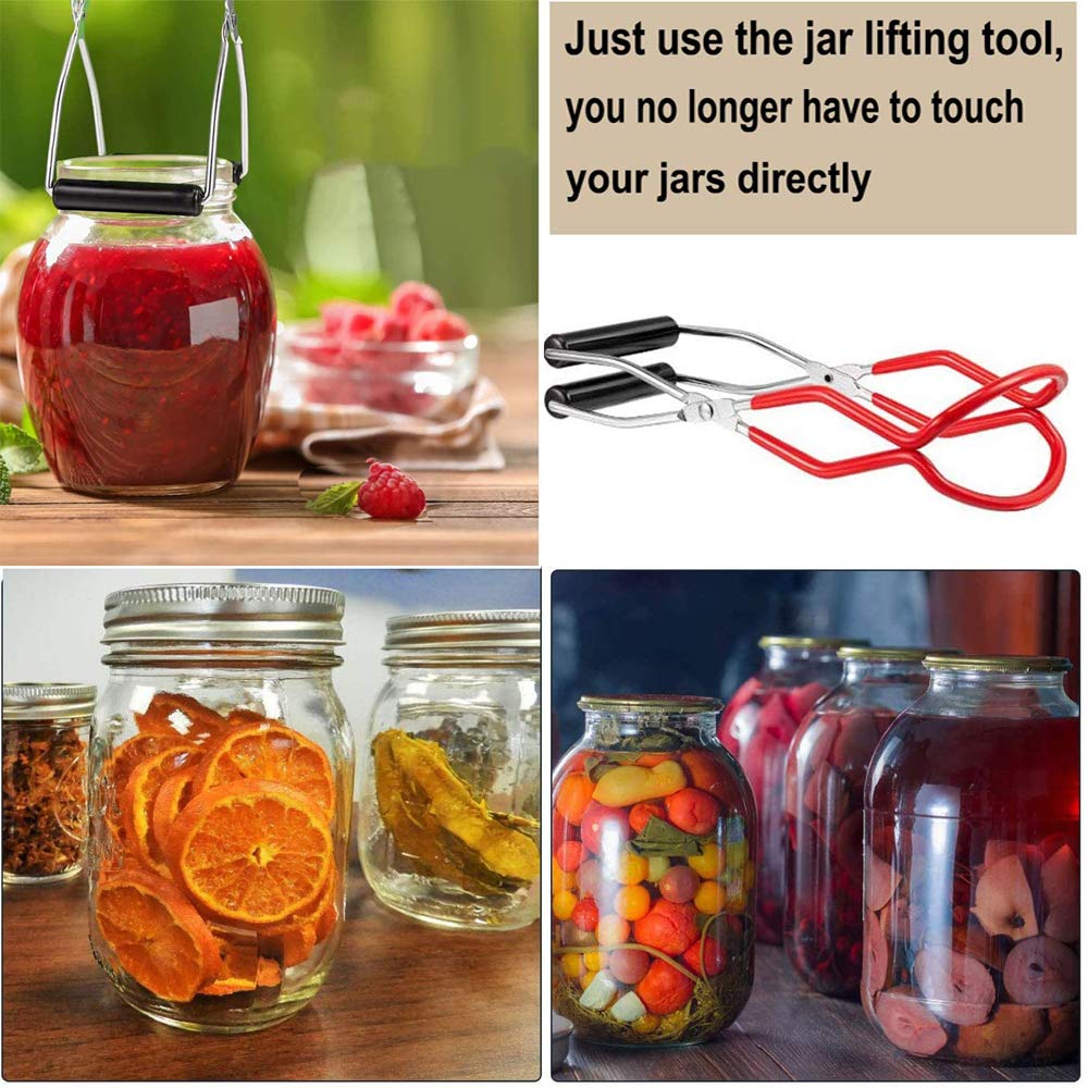 Oriflame Canning Jar Lifter Tongs, Stainless Steel Jar Lifter with Rubber Grips - for Slip Wide-Mouth Clip for Kitchen Restaurant (Red)