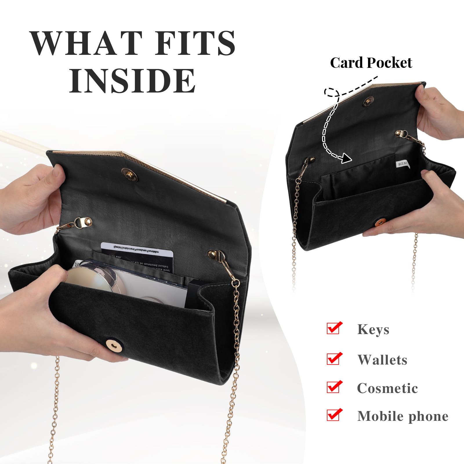Pinprin Womens Evening Handbag Envelope Clutch Bag Ladies Prom Bridal Wedding Party Purse with Detachable Chain (A-Black)
