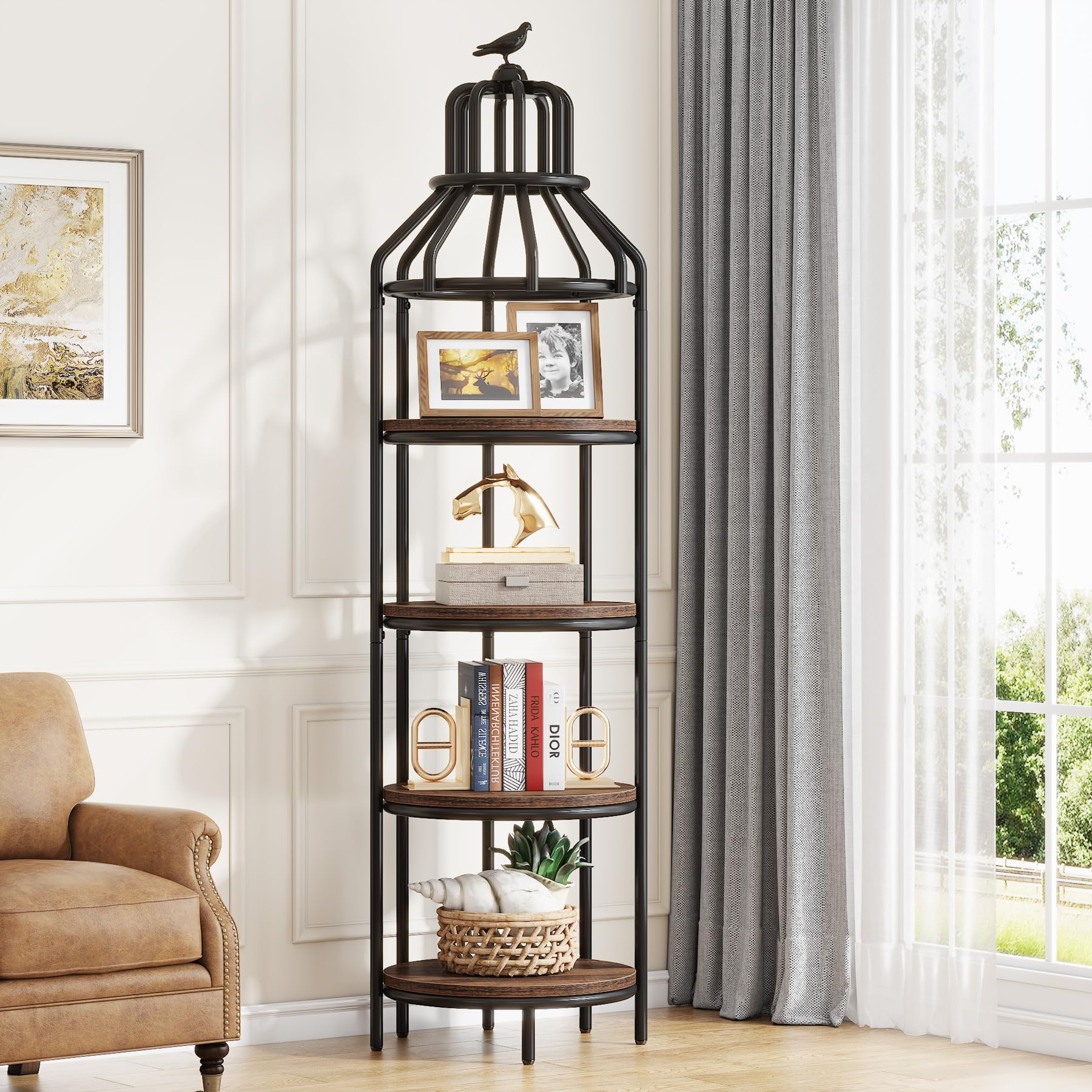 Tribesigns 4-Tier Narrow Tall Bookshelf Set of 2, Rustic Small Bookcase Corner Book Shelf, Freestanding Display Shelves for Living Room, Home Office, Kitchen, Small Space